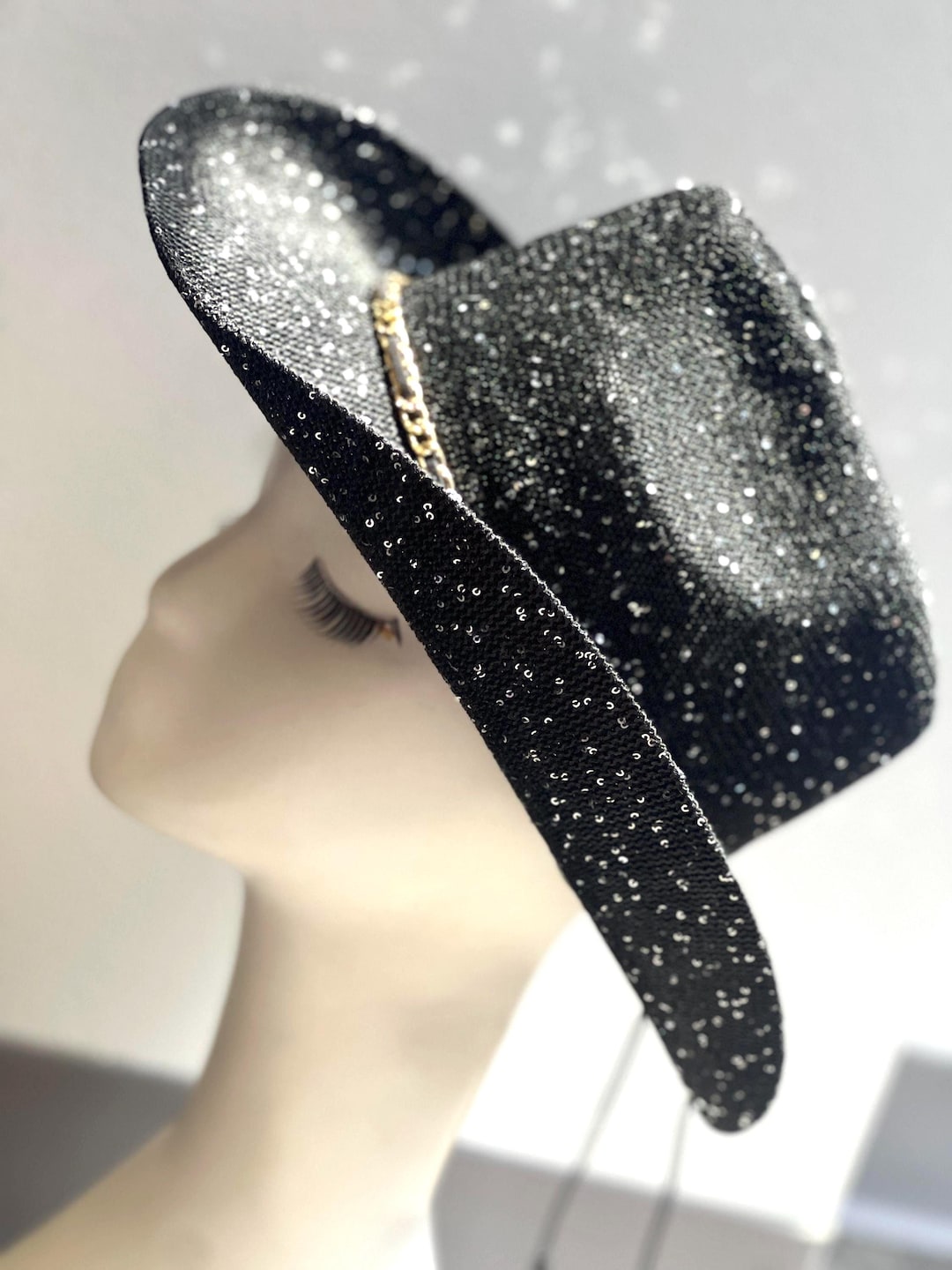 Black Sequin Sparkle Western Cowgirl Hat | Glitter Rodeo Party Hat ...
