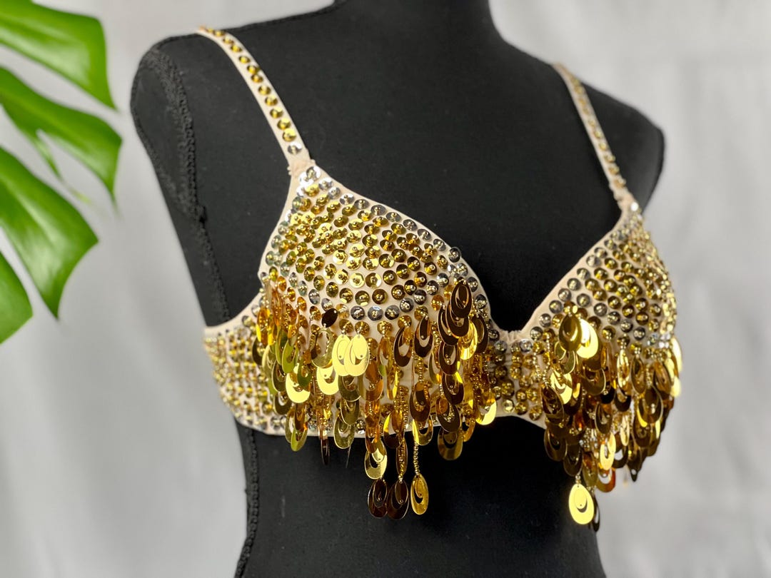 GOLD Bra Glamorous Belly Dance Bra – Sequin & Beaded Performance Top ...