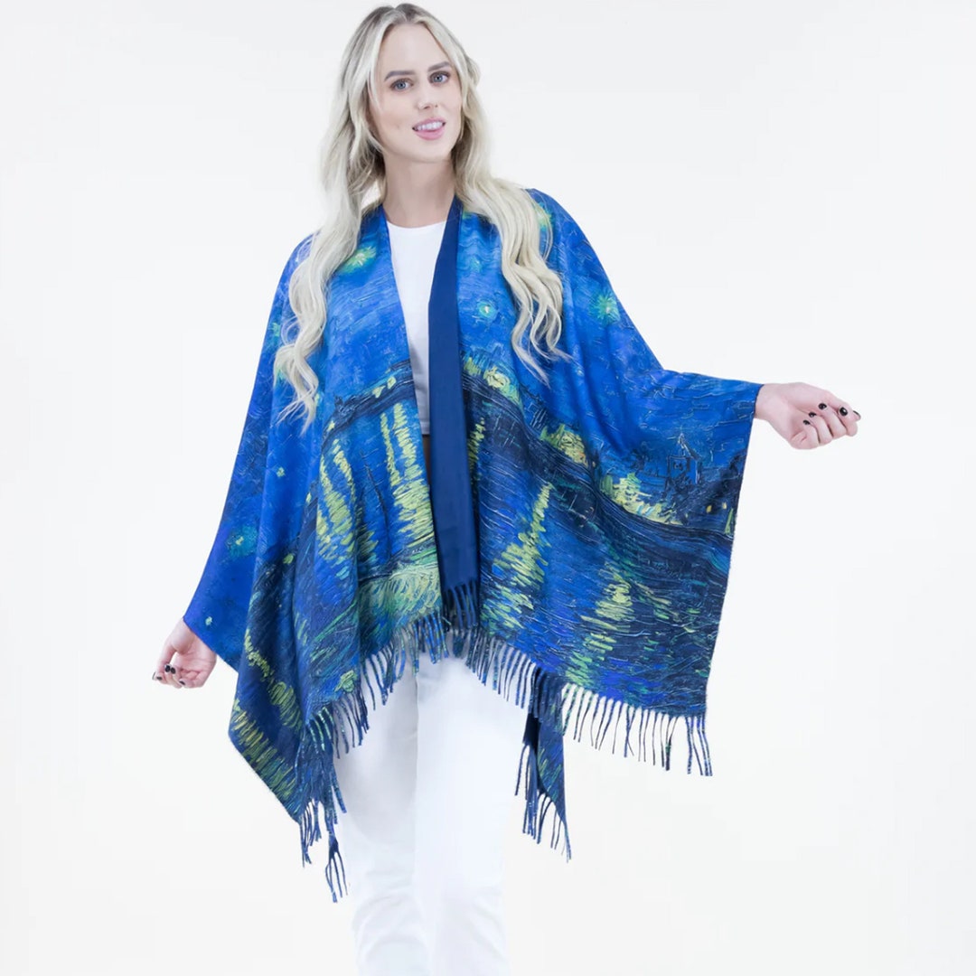 Van Gogh Starry Night Ruana: Art-inspired Wool Poncho Wrap - Etsy