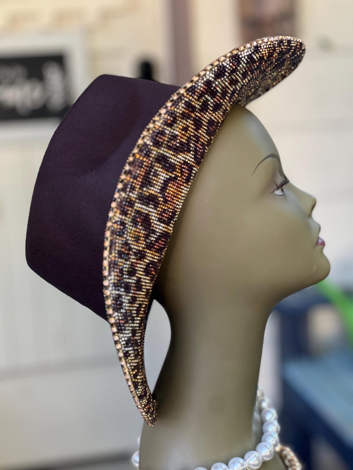Leopard Rhinestone Fedora Fascinator Hat – Adjustable Fit Cowgirl Hat ...
