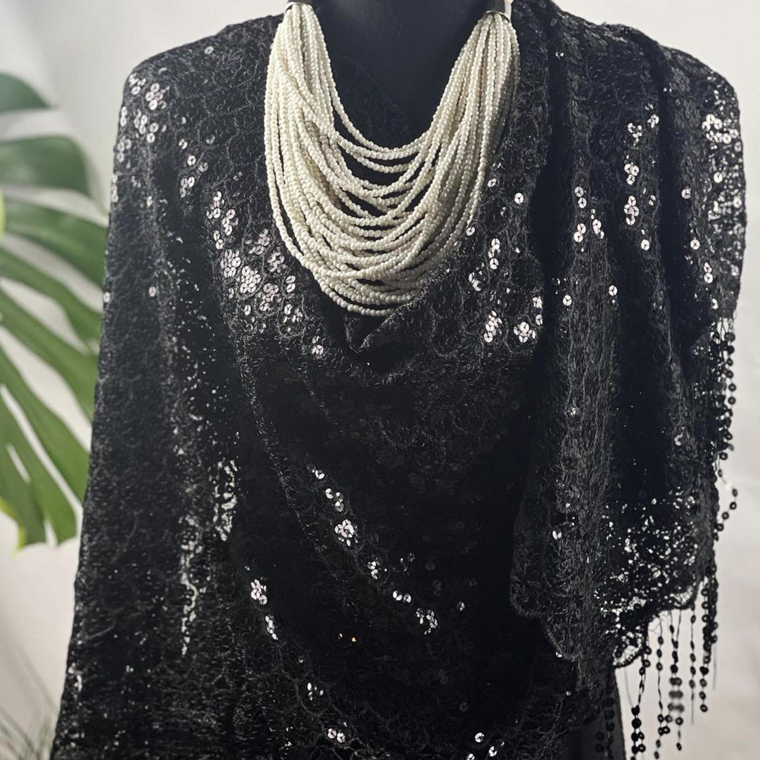 Black Sequin Evening Wrap: Elegant Sparkle Shawl - Etsy