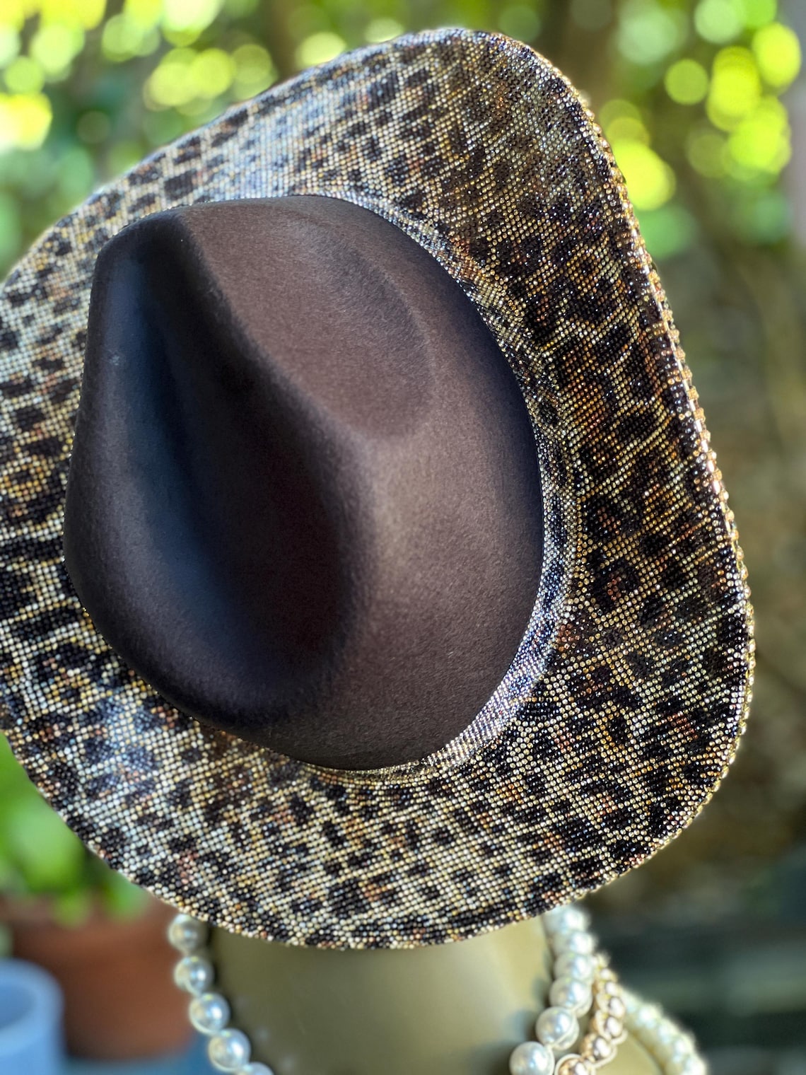 Leopard Rhinestone Fedora Fascinator Hat – Adjustable Fit Cowgirl Hat ...