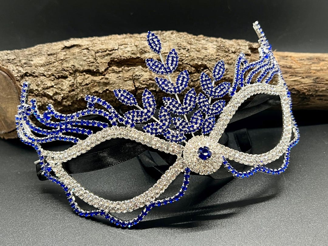 Blue Mask Blue Masquerade Mask Elegant Crystal-encrusted Masquerade ...