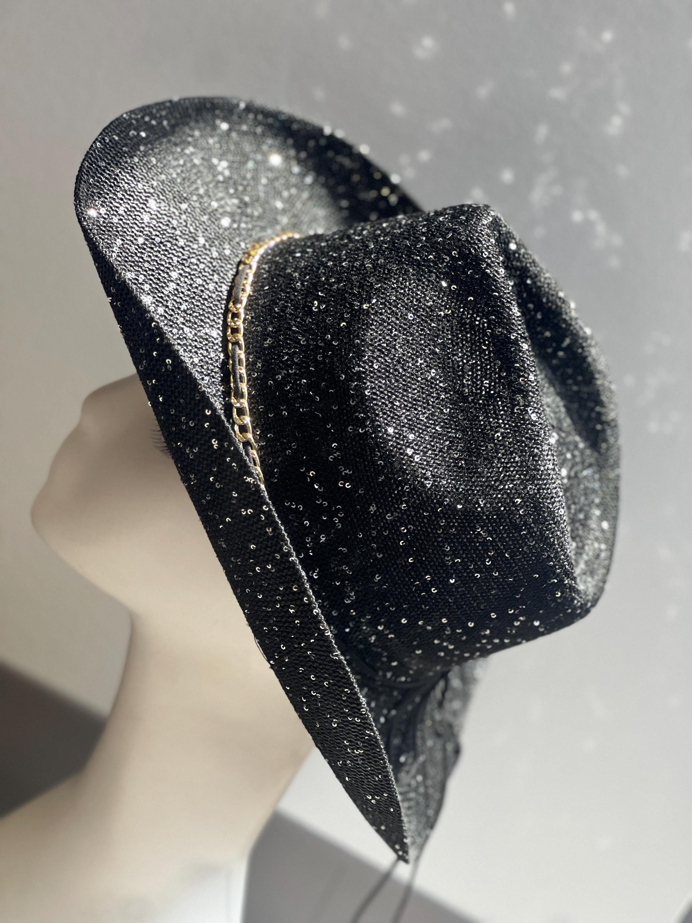 Black Sequin Sparkle Western Cowgirl Hat | Glitter Rodeo Party Hat ...