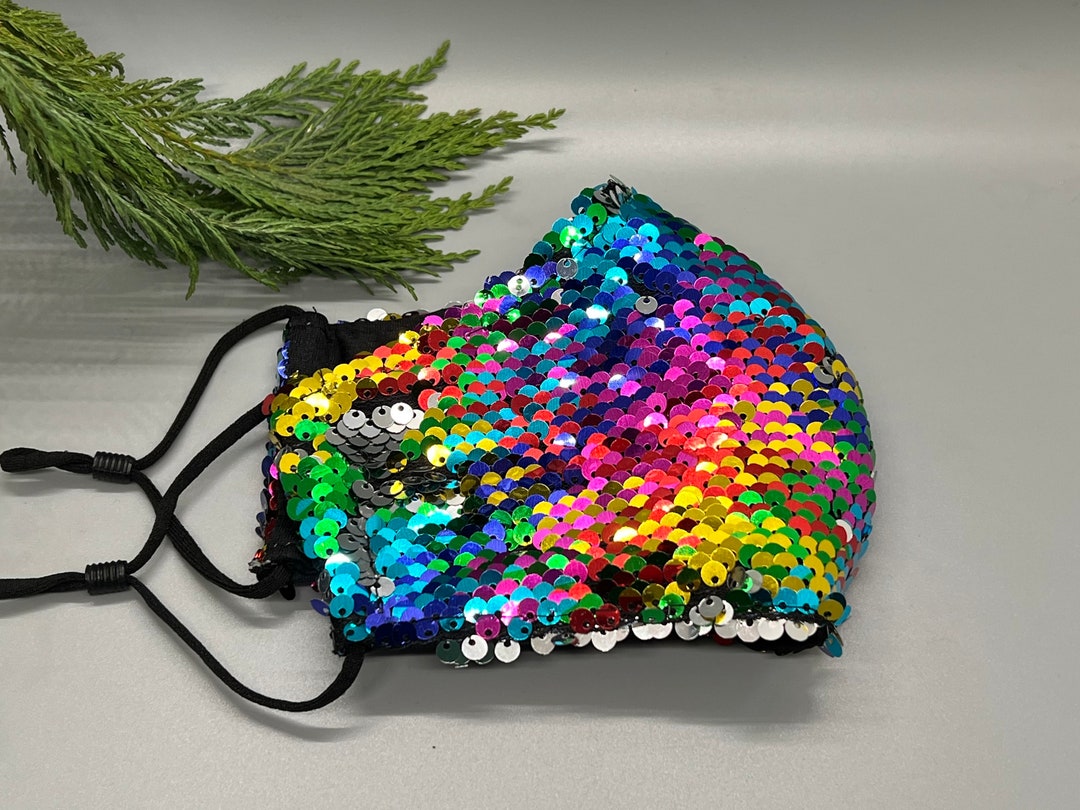Rainbow Sequin Mask - Adjustable Straps for All Face Sizes - Ships From ...