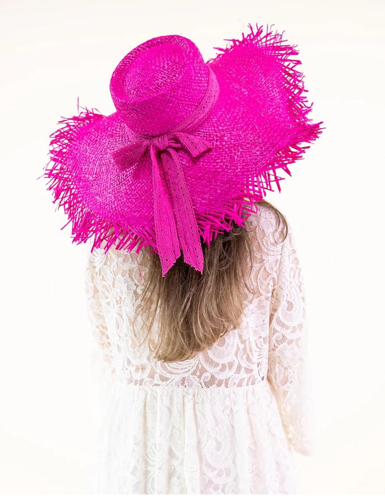 Pink Raffia Sun Hat: Frayed Wide Brim Boho Beach Hat - Etsy