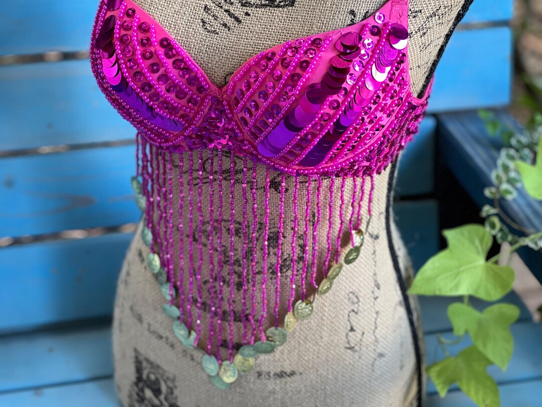 PINK Bra Handmade Sequin Beaded Belly Dance Bra – Festival, Performance ...