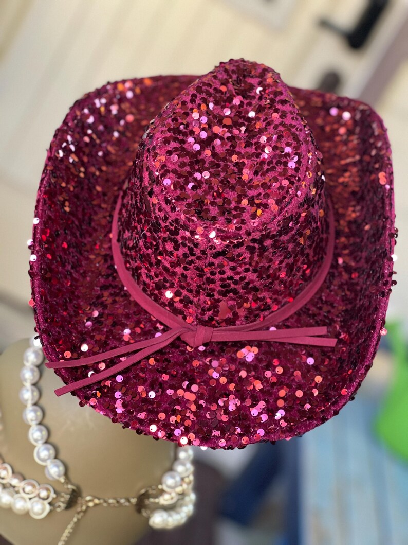 Burgundy Deep Red Sequin Cowboy Hat: Unisex Disco Western Glam ...