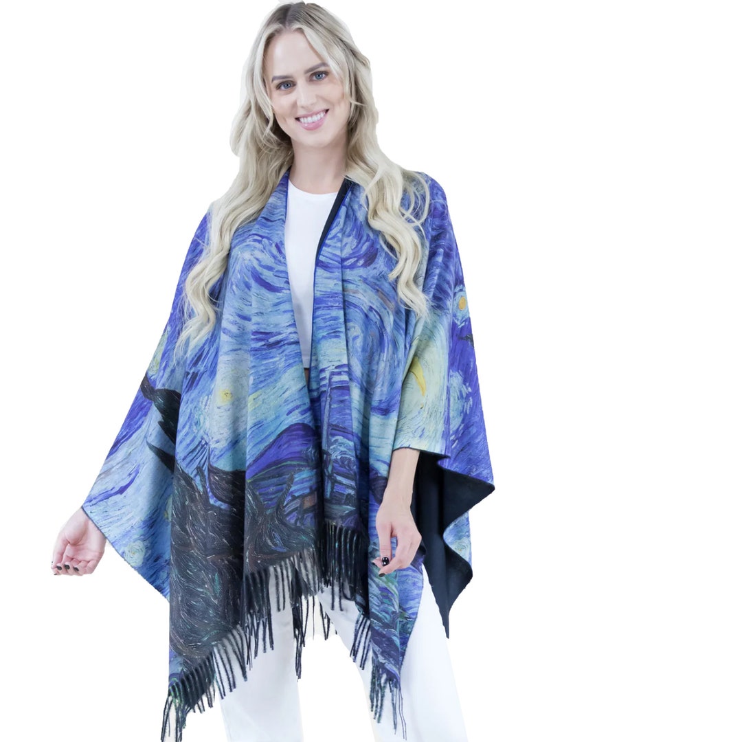Starry Night Kimono Ruana: Van Gogh Art Wrap With Tassels - Etsy