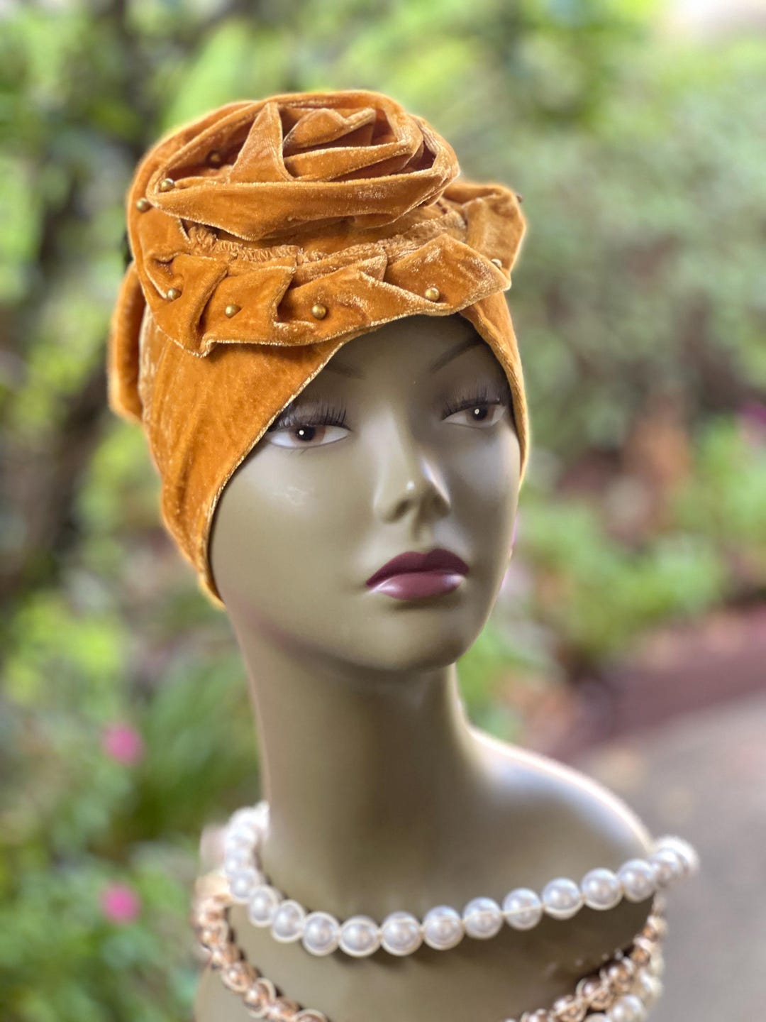 Yellow Velvet Rose Turban Hat – Elegant Vintage-inspired Headwrap With ...
