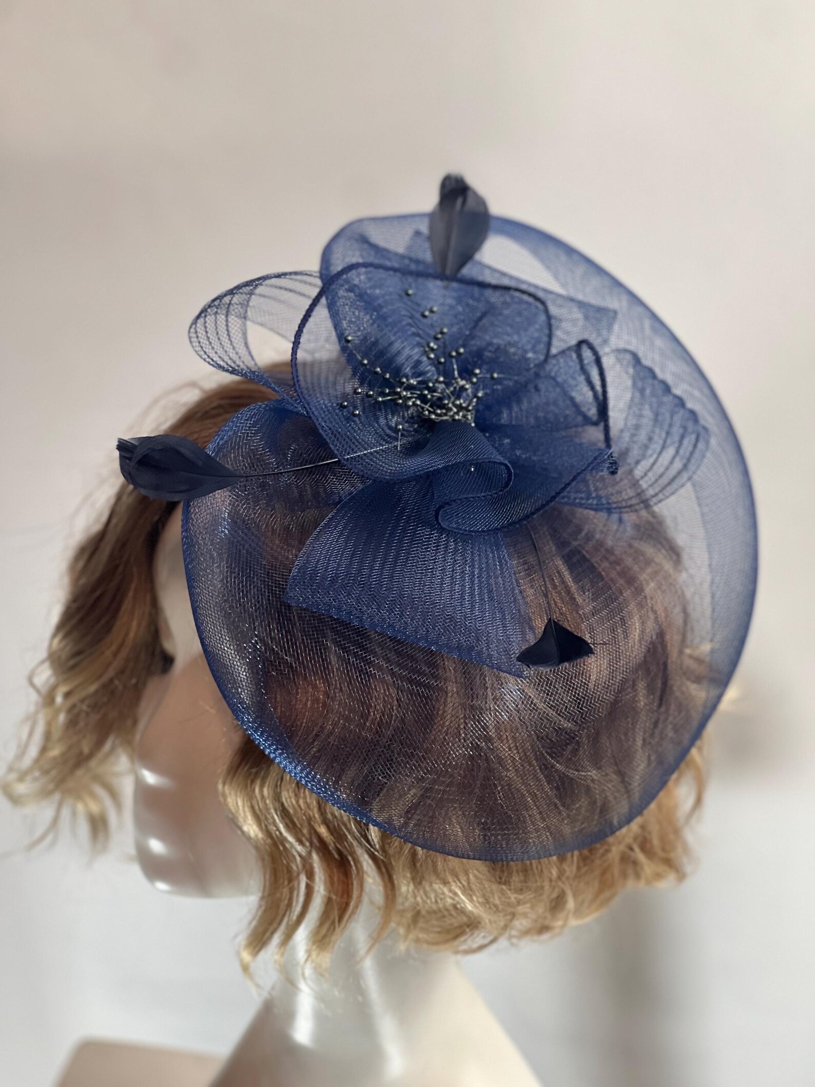 Navy Blue Fascinator: Elegant Feather Headpiece for Wedding, Tea Party ...