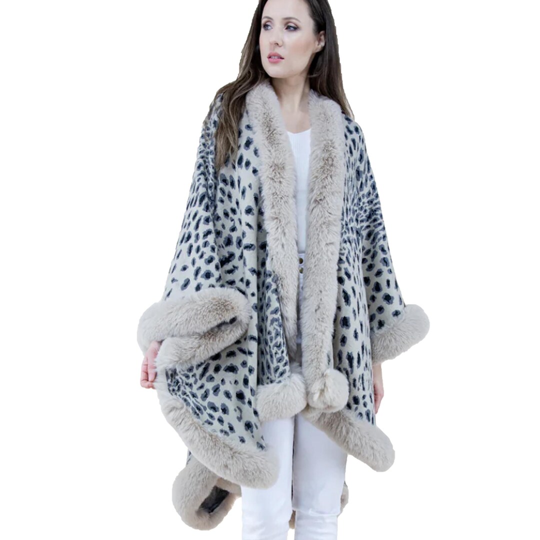 Luxury Faux Fur Trim Cape – Snow Leopard Pattern - Etsy