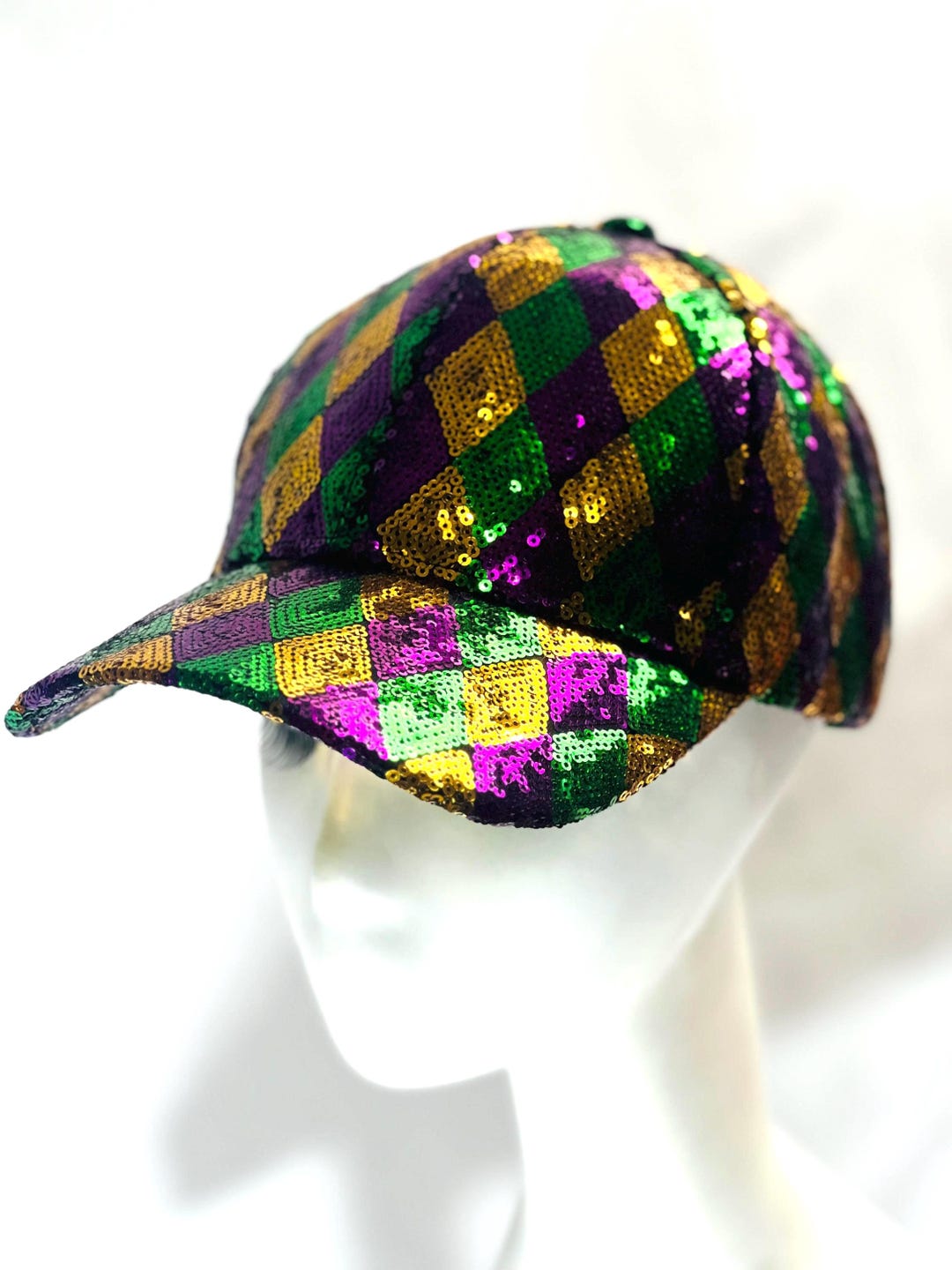 Mardi Gras Sequin Baseball Cap – Harlequin Pattern - Etsy