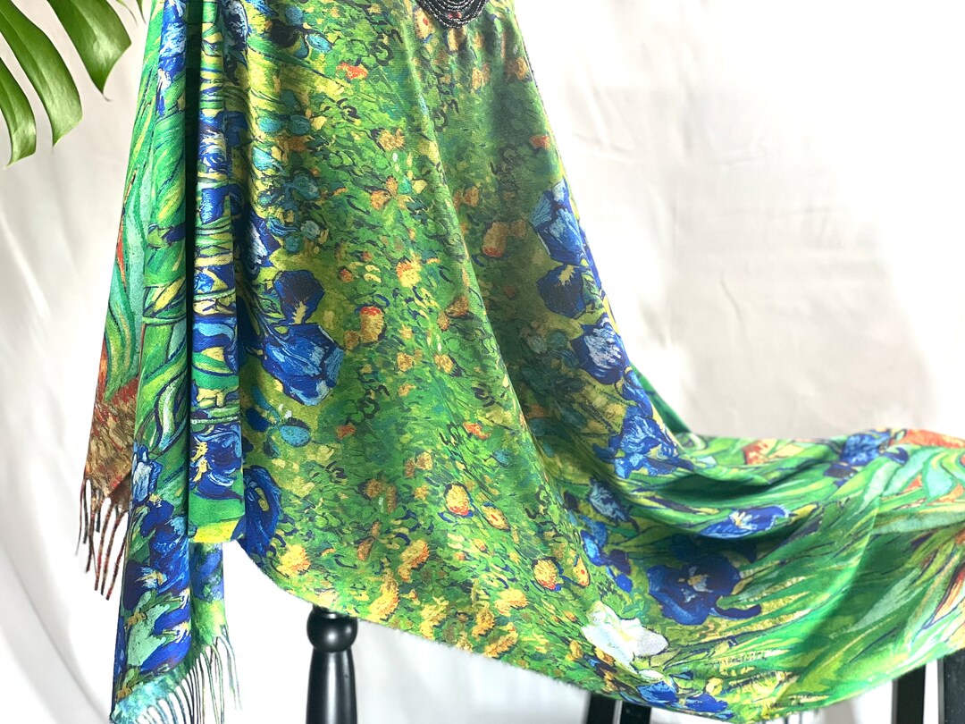 The IRISES Van Gogh Printed Soft Wool Scarf, Classic Art Printed Shawl, Artful Print Wrap - Etsy