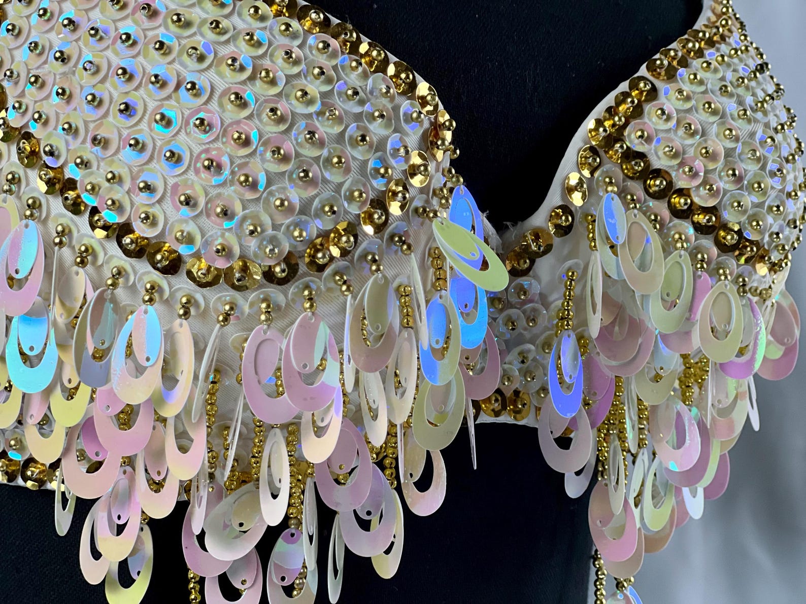 WHITE Bra Handcrafted Belly Dance Bra With Iridescent Sequin and Bead ...