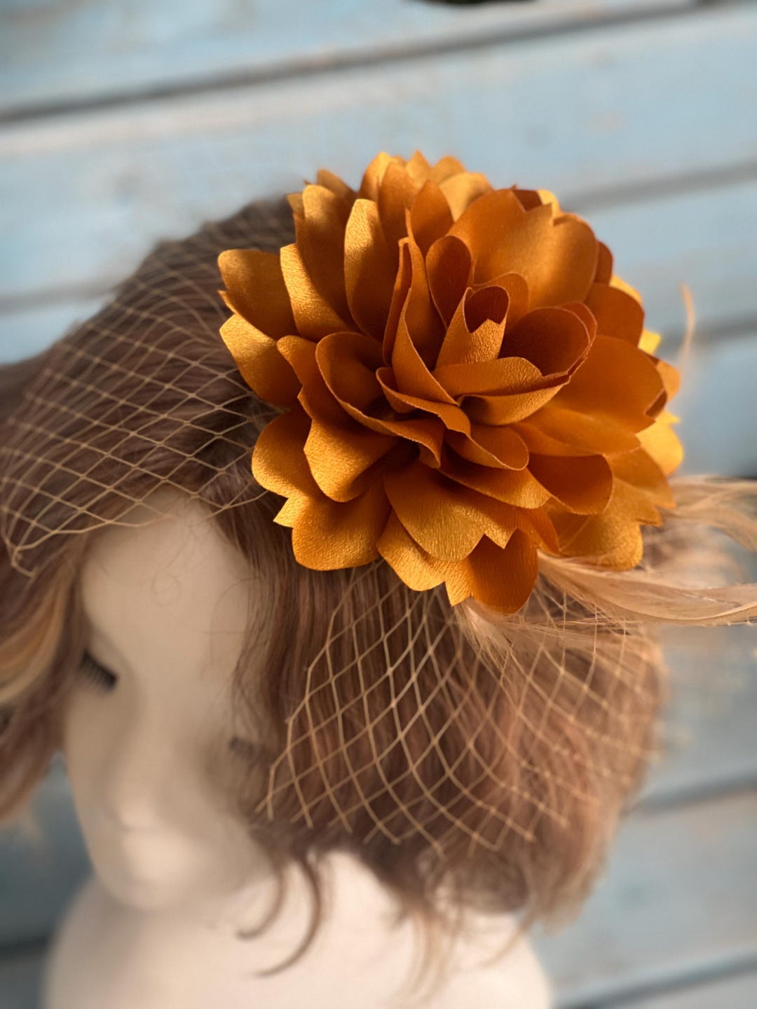 Golden Mustard Floral Fascinator: Handmade Wedding Headpiece With Veil ...