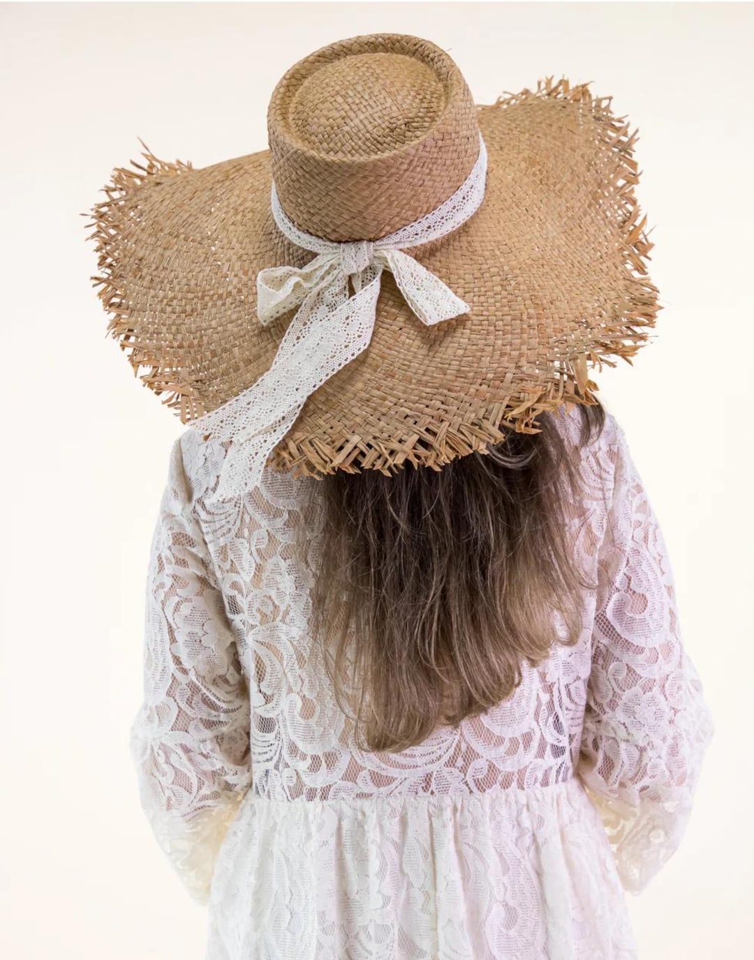 Telescope Crown Straw Hat: Wide Brim Lace Bow - Cottagecore Beach Style ...
