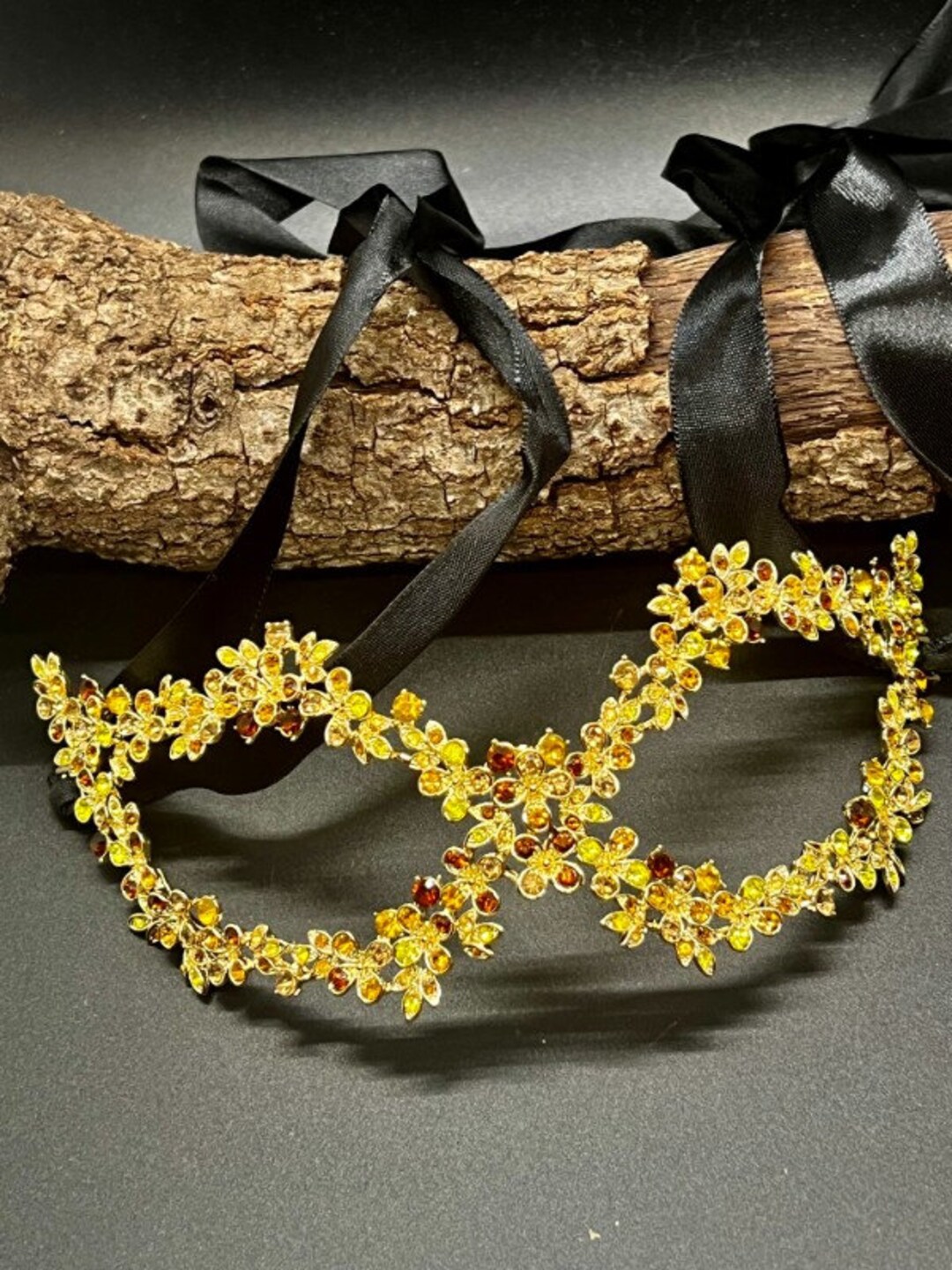 Gold Floral Crystal Mask Enchanting Crystal Floral Masquerade Mask for ...