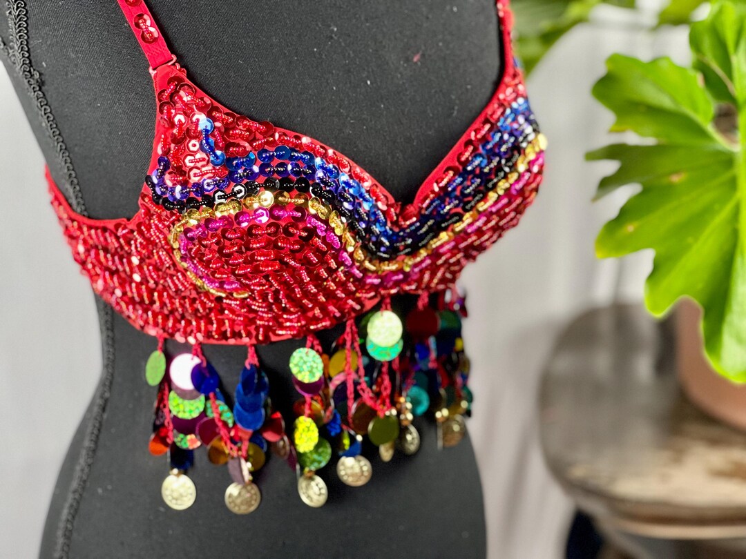 RED Bra Sparkling Belly Dance Bra – Hand-beaded Sequin Costume Top With ...