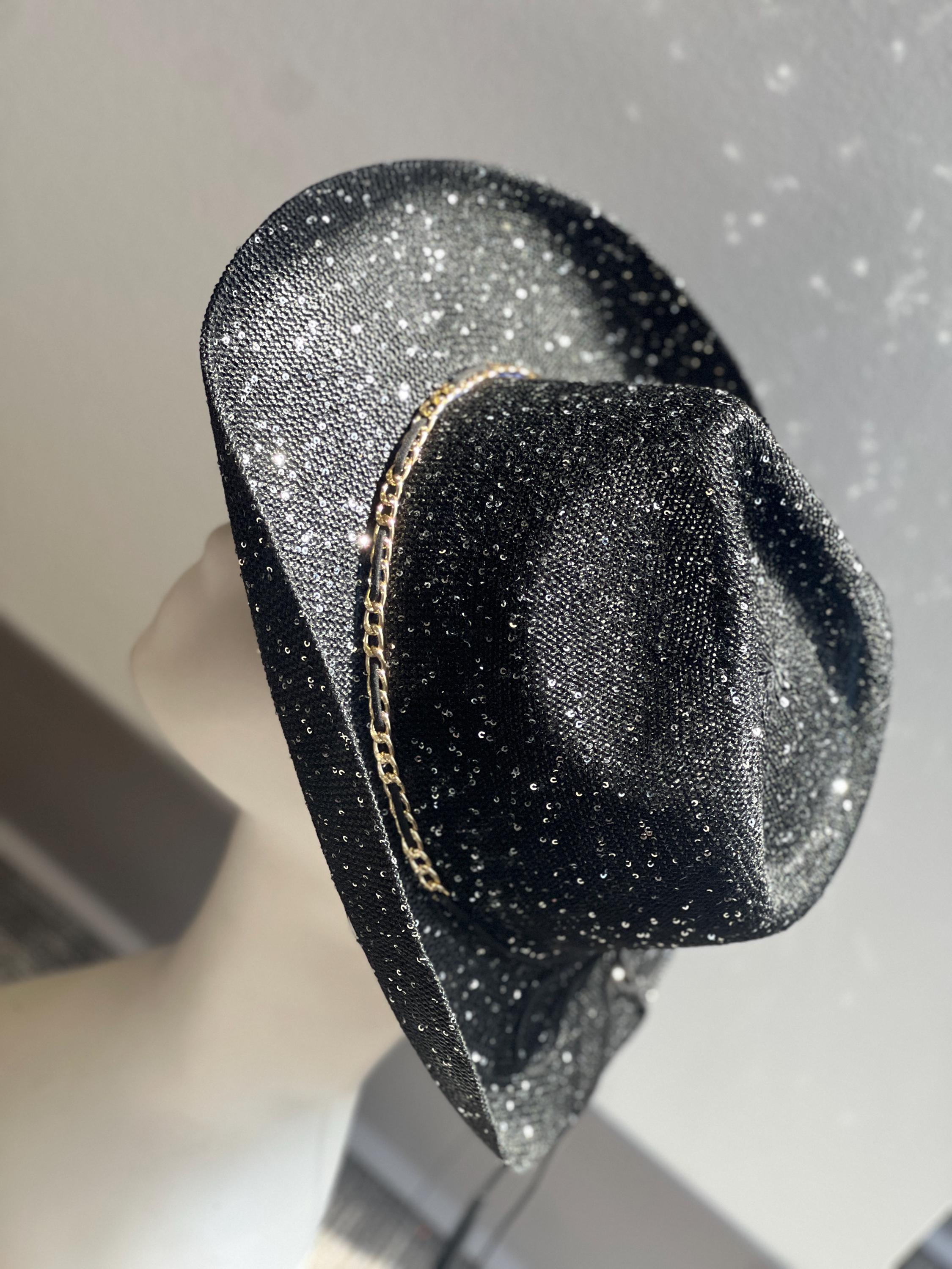 Black Sequin Sparkle Western Cowgirl Hat | Glitter Rodeo Party Hat ...