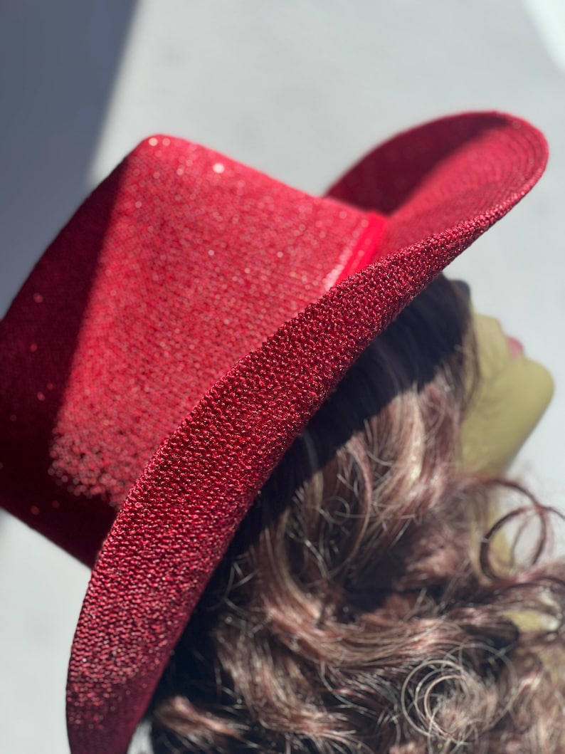 Red Sequin Cowboy Hat – Sparkling Western Party Hat With Adjustable Fit ...