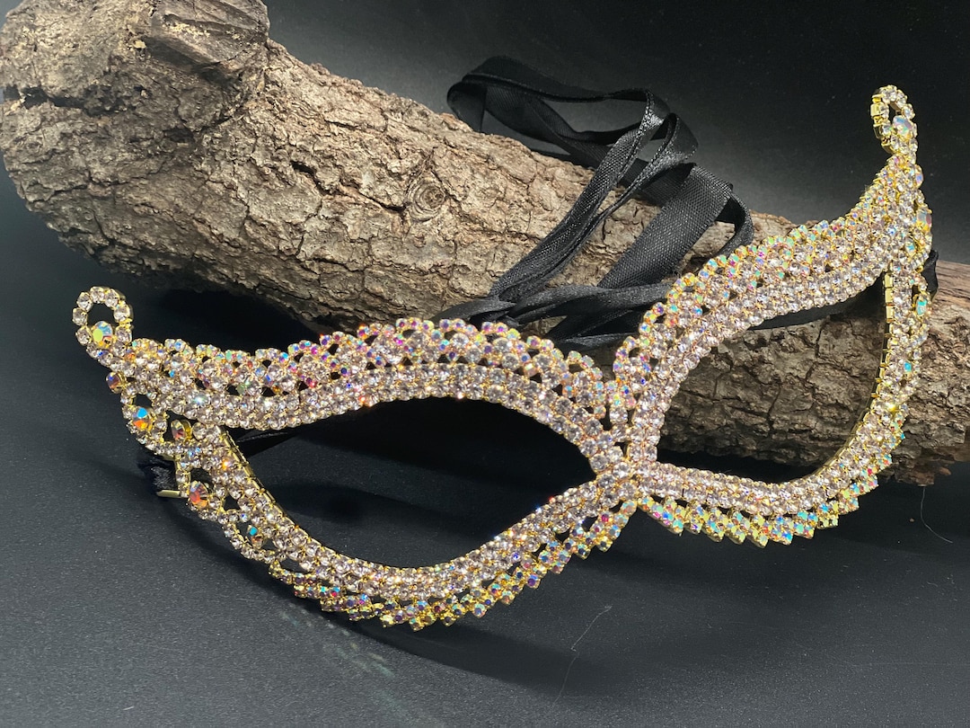 Gold Dazzling Masquerade Crystal Mask Perfect for Festive Occasions and ...