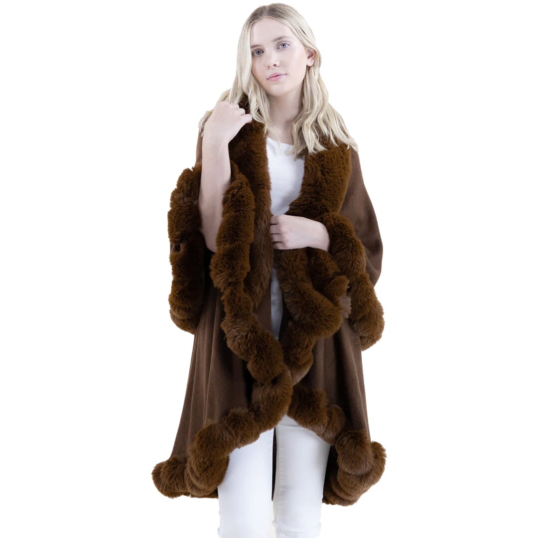 Brown Double Layered Faux Fur Cape - Chic Outerwear for Any Occasion ...