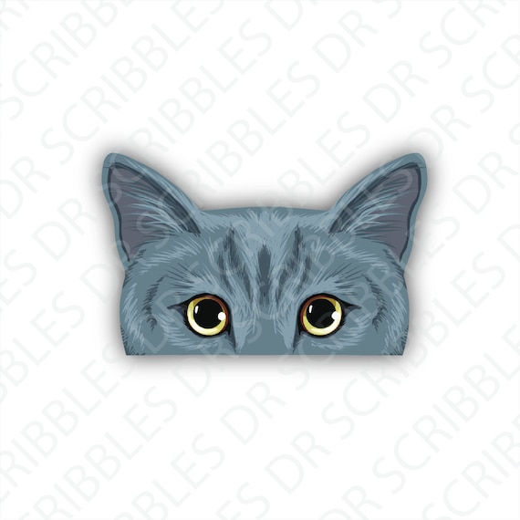 Vinyl Sticker Peeking Grey Cat | Etsy