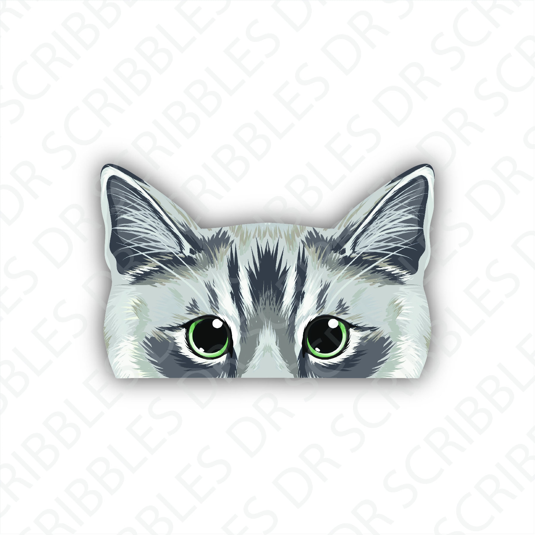 Vinyl Sticker Peeking Grey Tabby Cat - Etsy