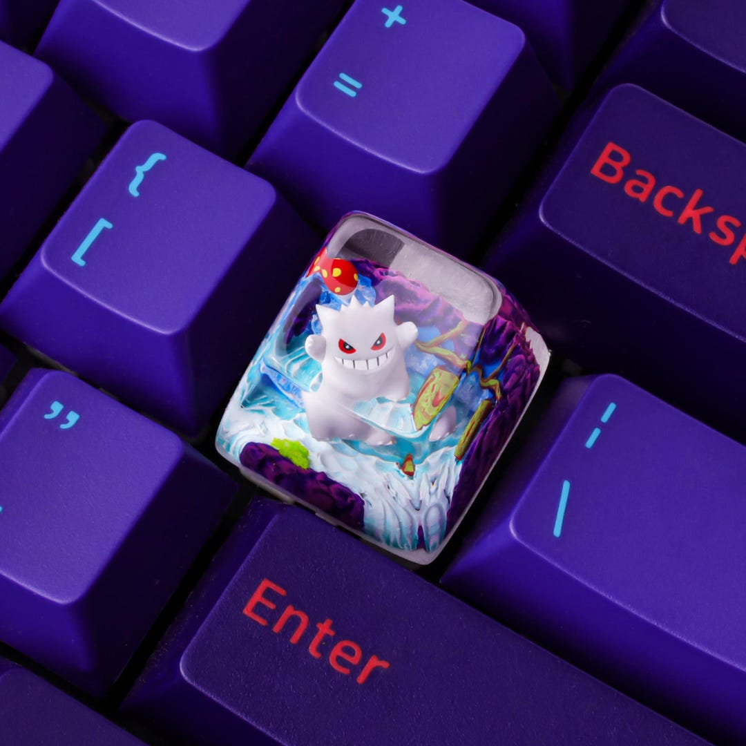 Shiny Ghost Keycap, Handmade Resin Keycap, Cute Purple Monster Keycap ...