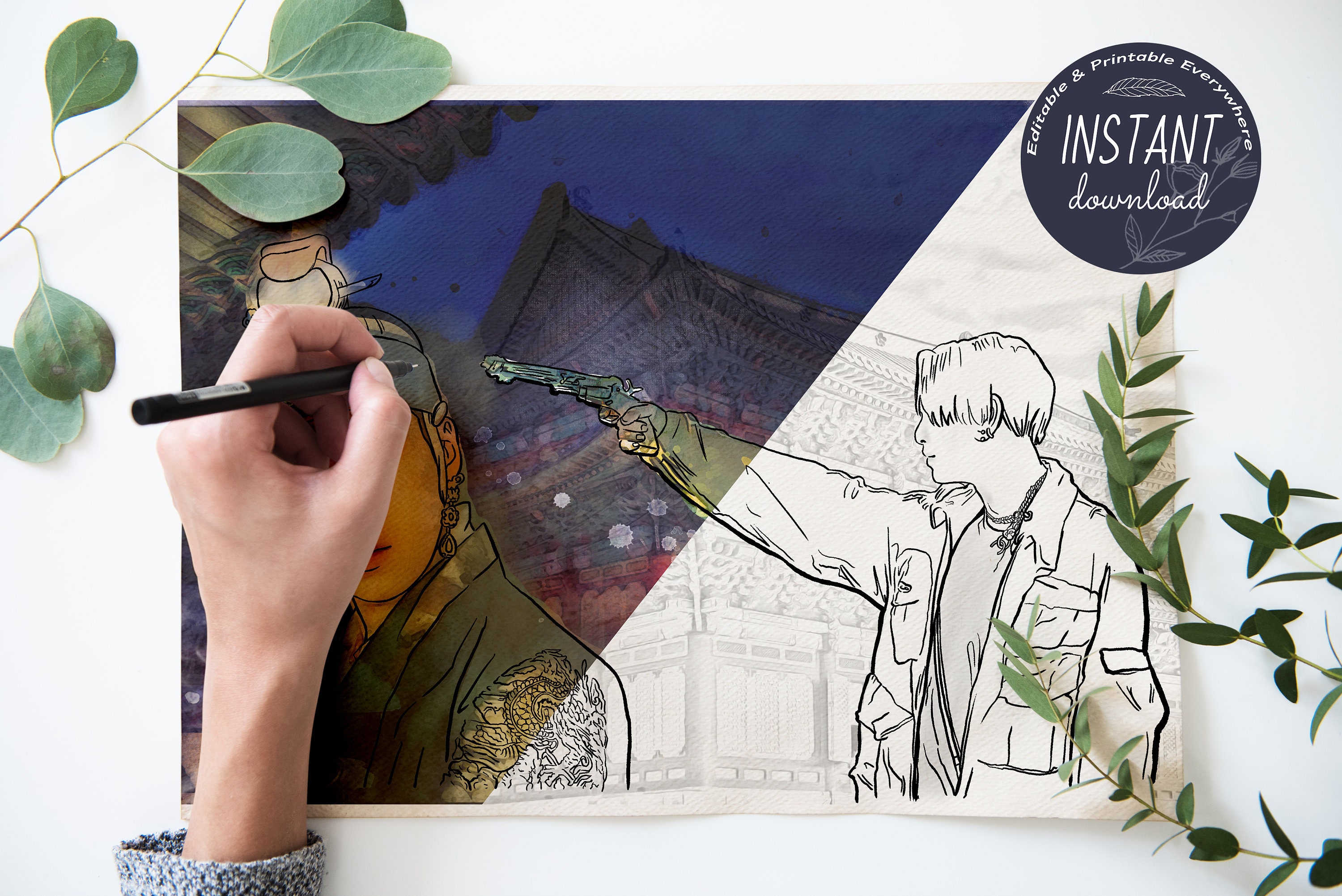 BTS Agust D Coloring Page Bangtan Suga 'gun' Page Instant Download for ...