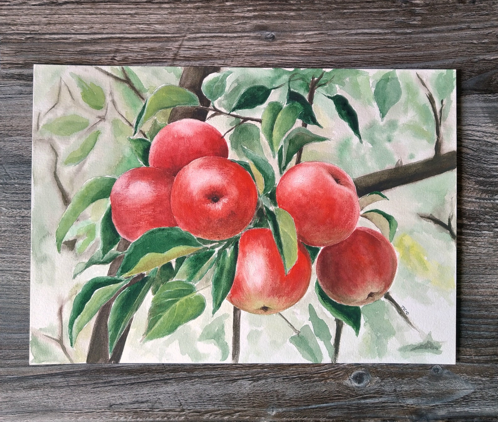 Apple Tree Painting Watercolor Original Kitchen Wall Art | Etsy