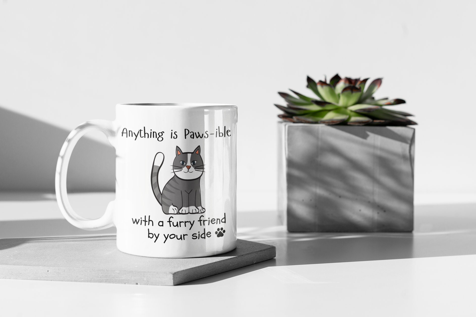 Cat Lover Mug, Grey Cat Ceramic Mug, Glossy Mug With Humorous Quote ...
