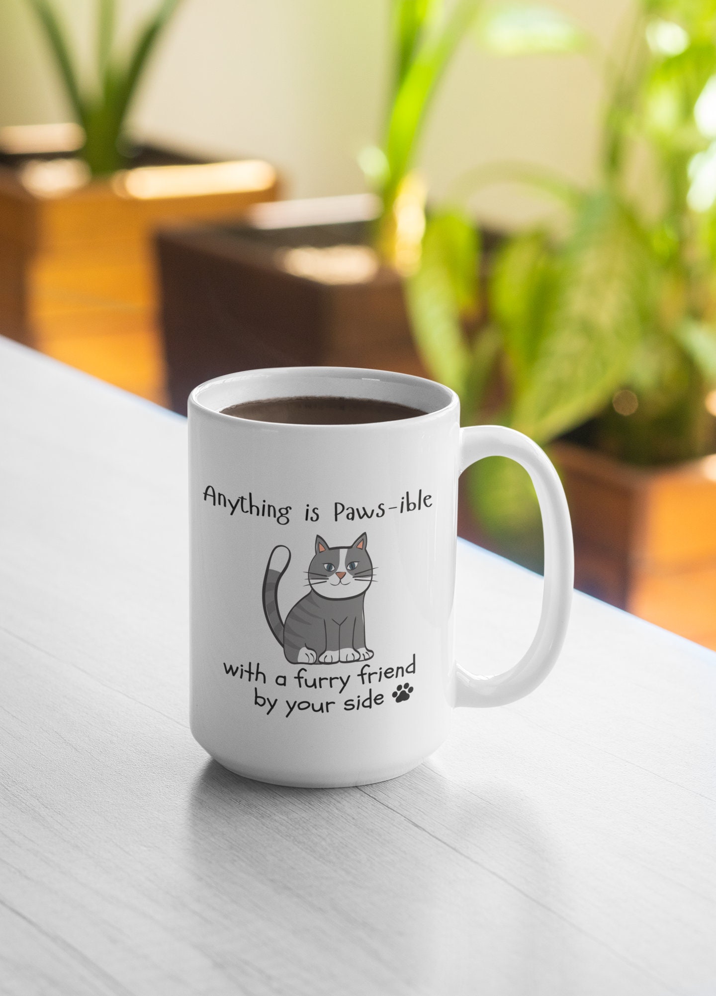 Cat Lover Mug, Grey Cat Ceramic Mug, Glossy Mug With Humorous Quote ...