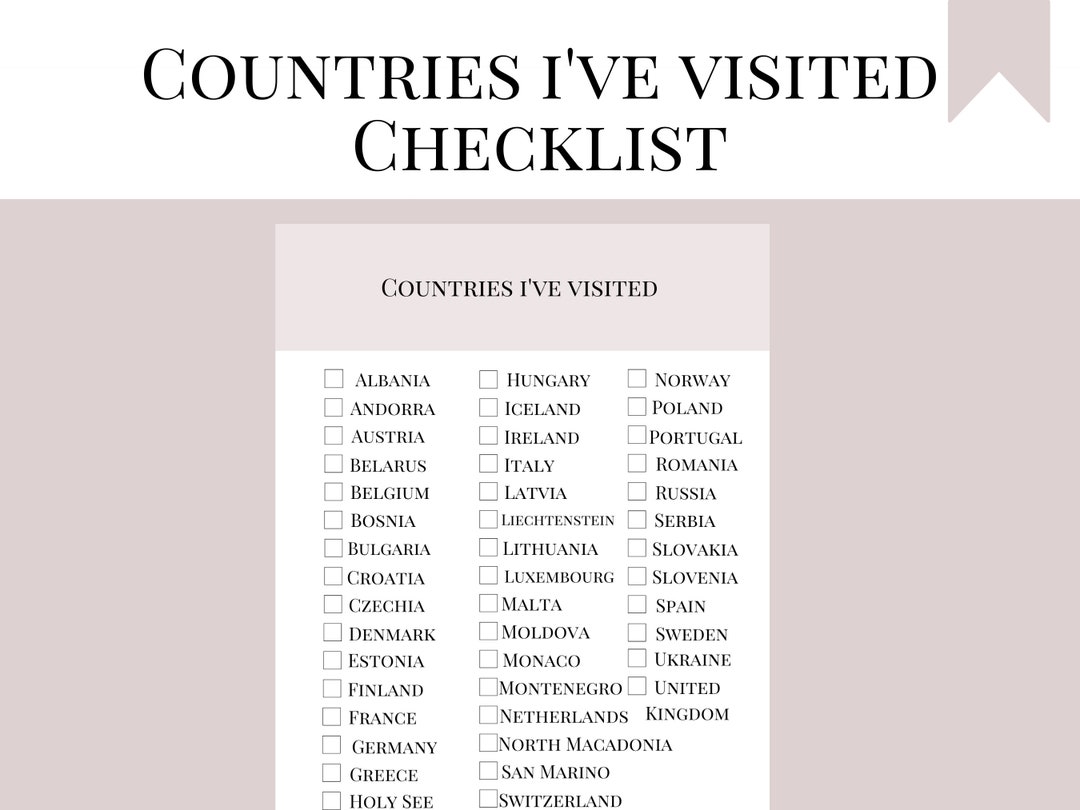 Countries I've Visited, Checklist, Europe Tracker Map Tracker, A4, A5 ...