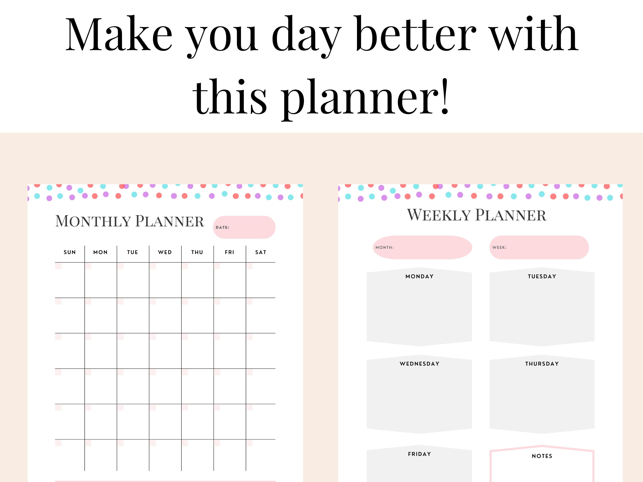 Planner Printable, Weekly Planner, Monthly Planner, Goal Tracker, Notes ...