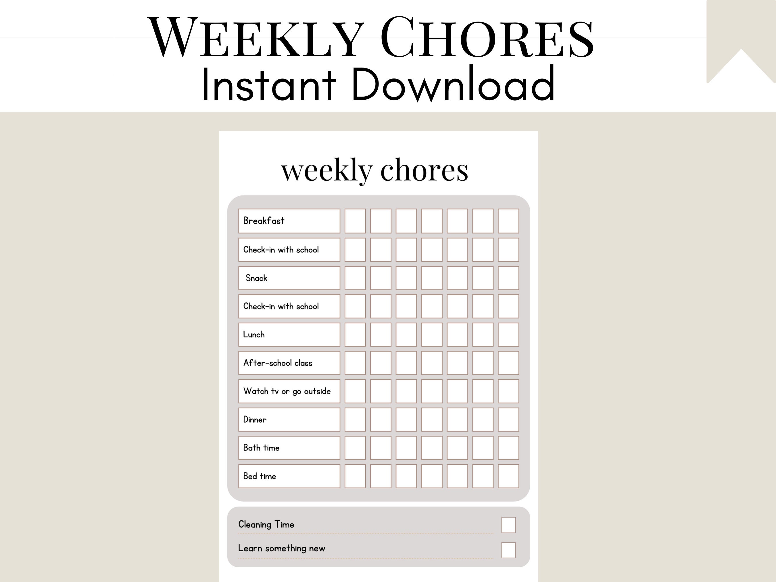 Modern Weekly Chore Chart, Printable Chore Chart, Digital Download, A4 ...