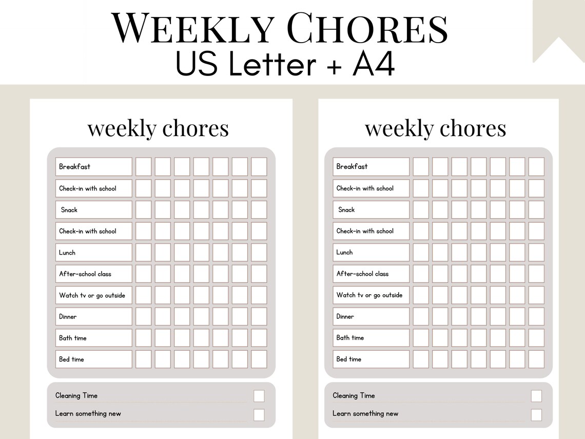 Modern Weekly Chore Chart Printable Chore Chart Digital - Etsy