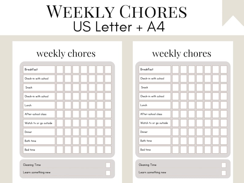 Modern Weekly Chore Chart, Printable Chore Chart, Digital Download, A4 ...