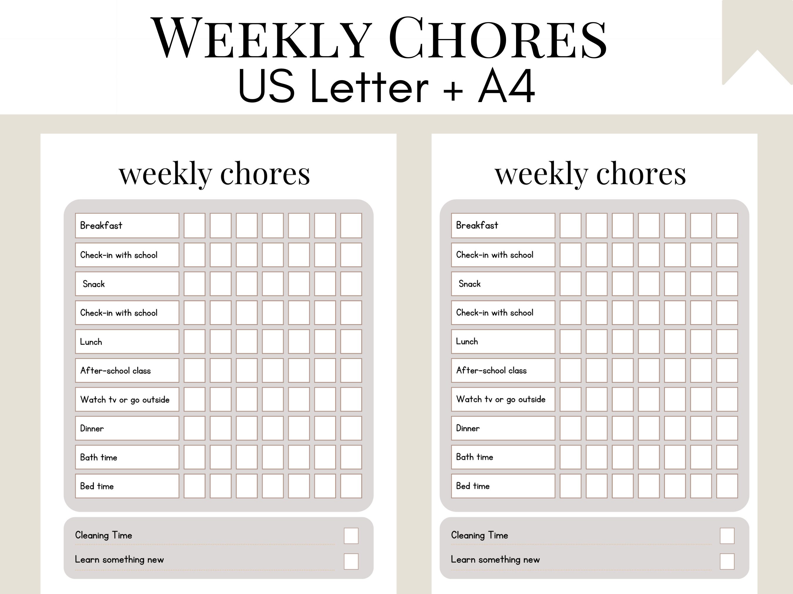 Modern Weekly Chore Chart, Printable Chore Chart, Digital Download, A4 ...