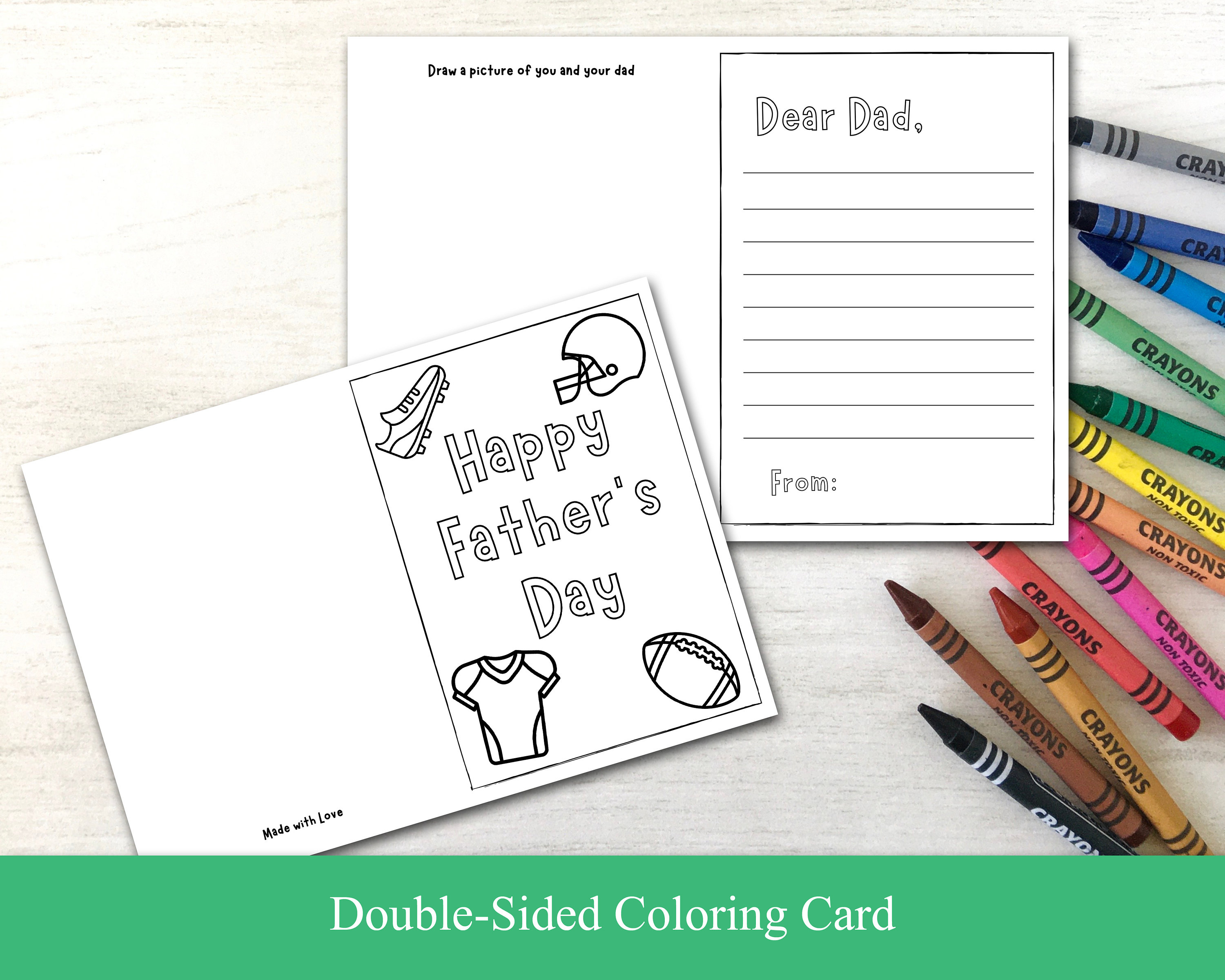 Printable Football Happy Father's Day Coloring Card, Gift for Dad, DIY ...