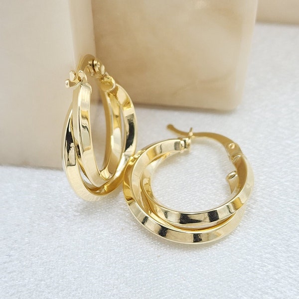 Double Hoop Earrings Gold - Etsy