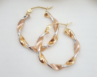 Vintage 14k Tri-tone Gold Hoop Earrings Quality Fine Jewelry Real ...