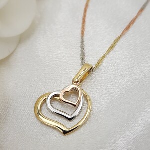 Solid 14k Tri Color Gold Triple Heart Charm Necklace - 16", 18", 20 ...