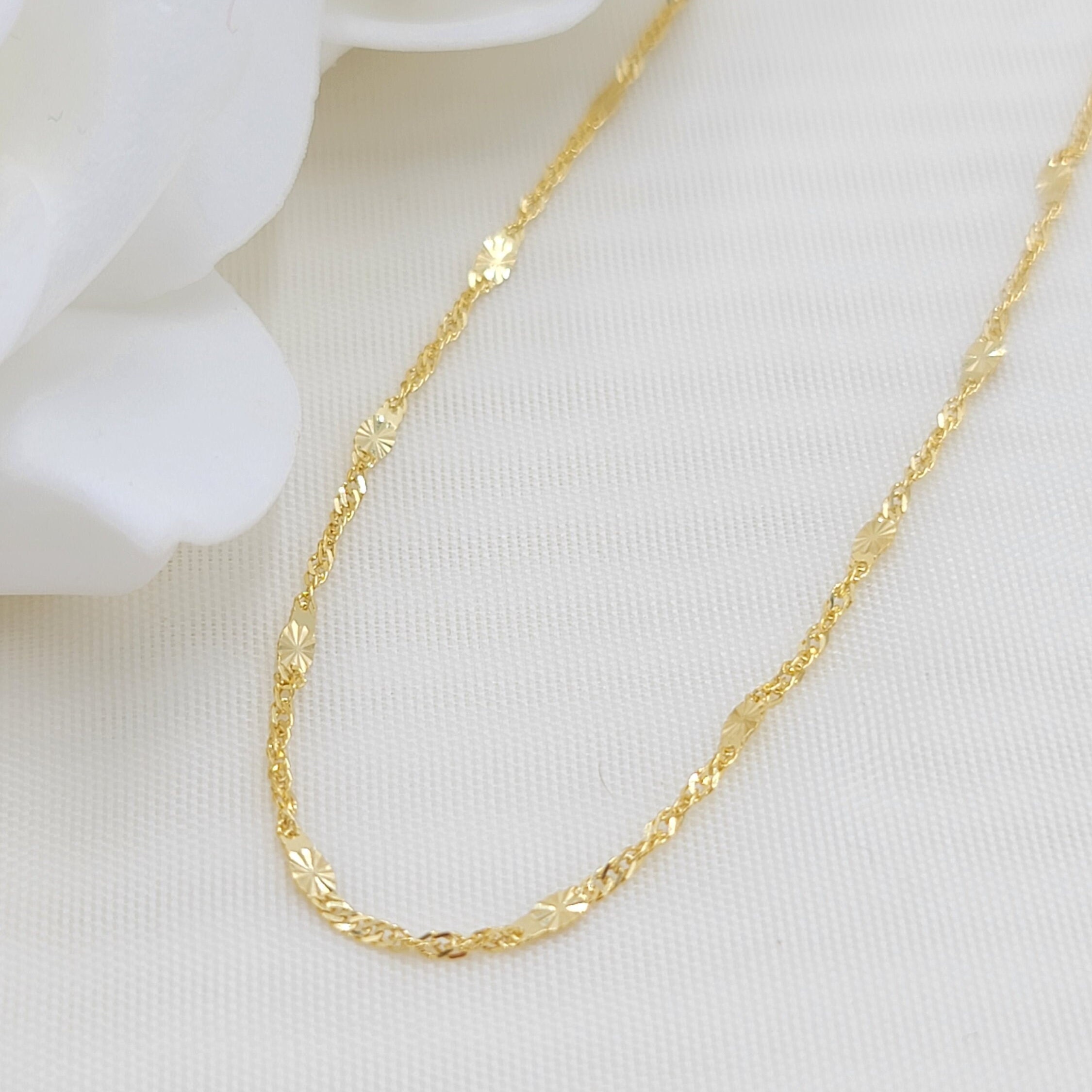 Solid 14k Gold Mirror Diamond Cut Chain for Girls and Women - Etsy