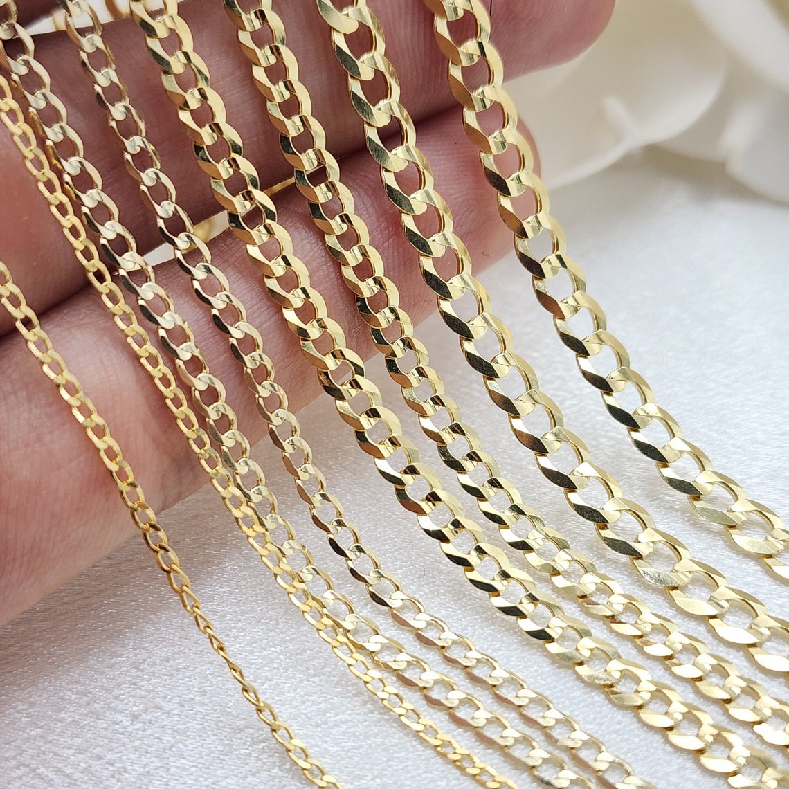 100% Solid 14k Gold Cuban Curb Link Chains - 1.5mm, 2.5mm, 3.9mm, 4.8mm ...