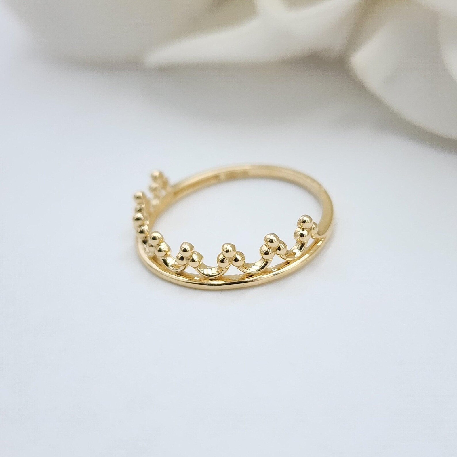 Solid 14k Gold Crown Ring - Dainty Crown Band - Fancy & Modern ...