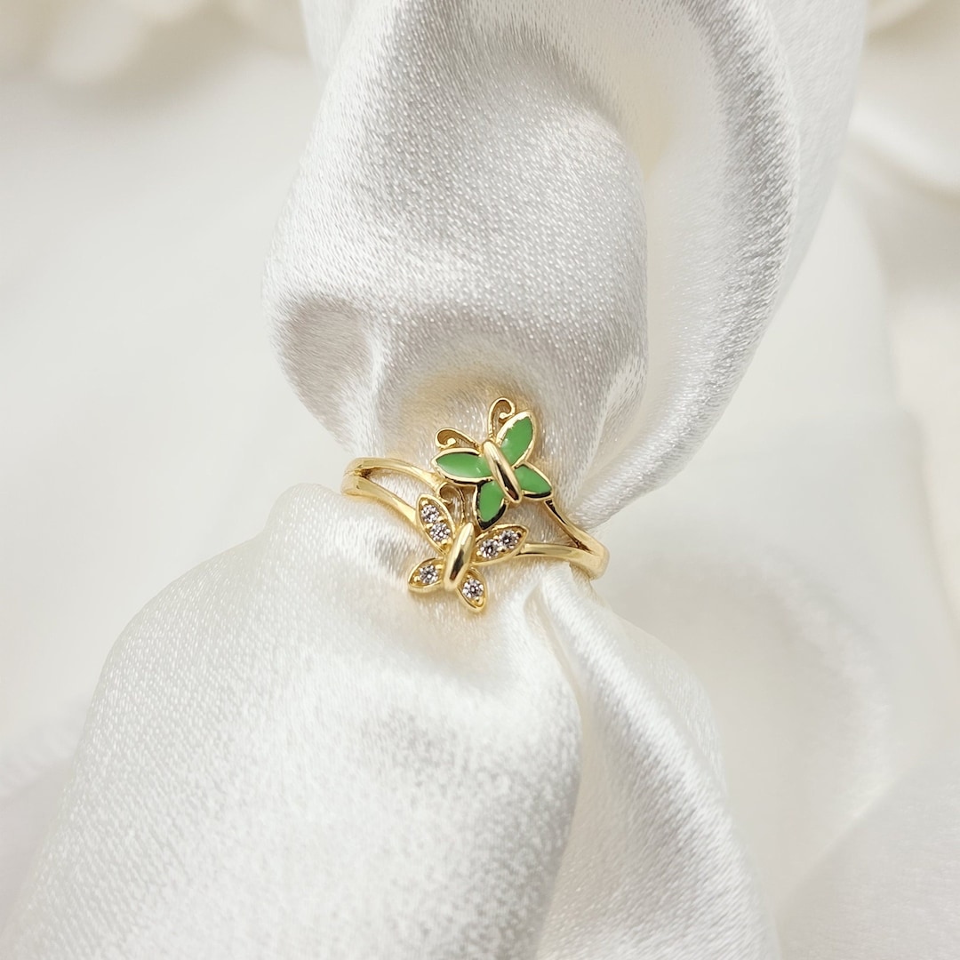 Solid 14k Gold Butterfly Flies Ring - Enamel - Modern Jewelry - Etsy