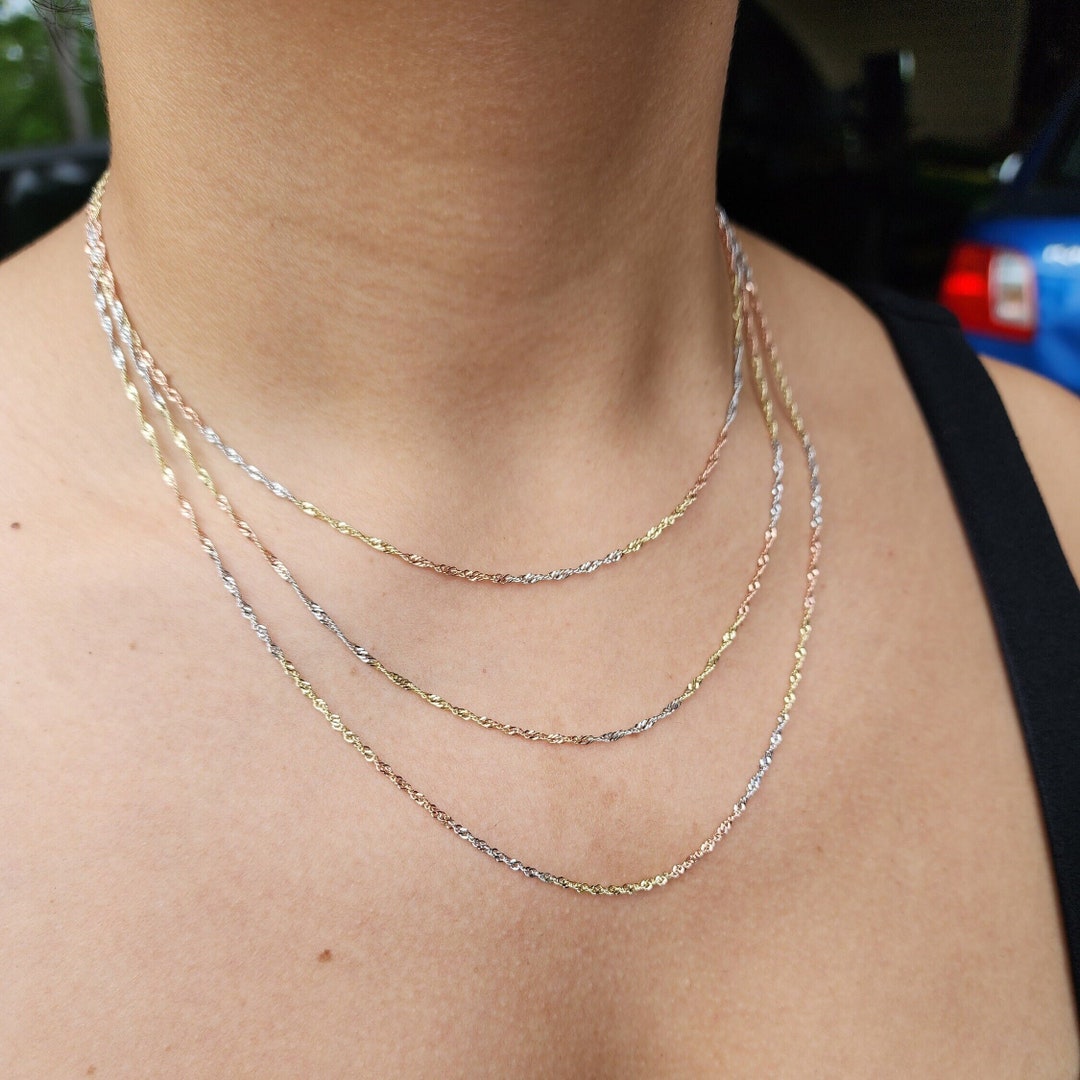 Real 14k Gold Dainty Tricolor Shiny Chain 1.5MM 16 - Etsy