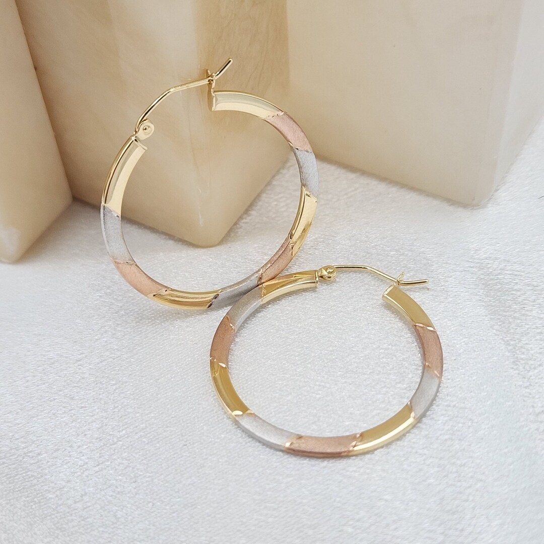 Unique 14k Gold 30mm Tricolor Gold Hoops Earrings - Lightweight ...